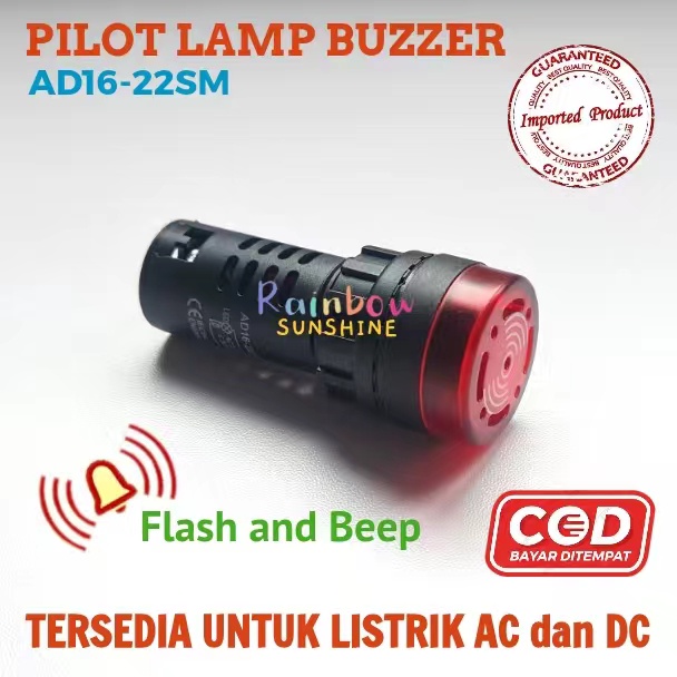 Jual Pilot Lamp Buzzer LED Flash and Beep AD16-22SM AC/ACDC 220V ...