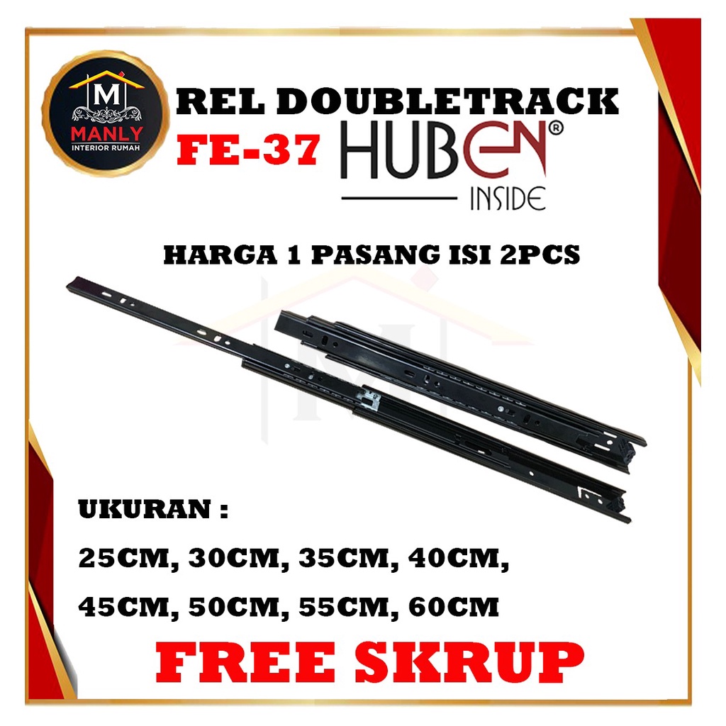 Jual Rel HUBEN Laci Double 2x Tarik Full Extension FE 37mm 25 30 35 40 ...