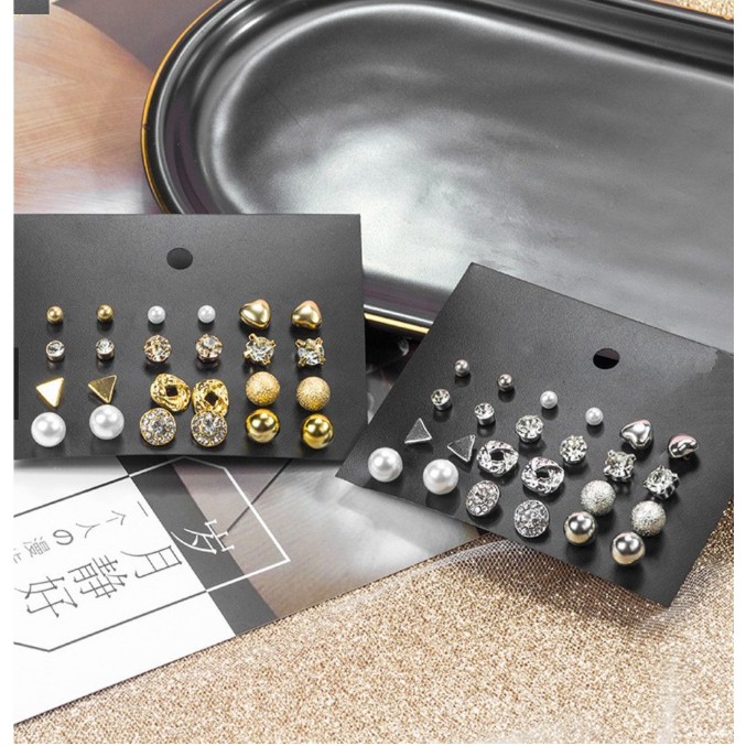 Jual Anting Set Stud Tindik 12 Pasang # 03 Mutiara Diamond Gaya Korea ...