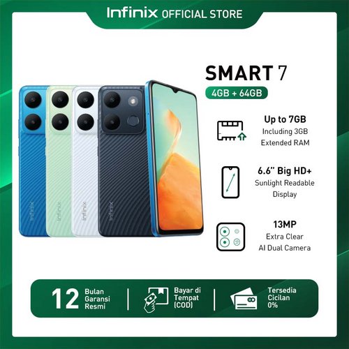 Jual Infinix Smart 7 4/64GB – 6.6" HD+ IPS - Up to Extended 7GB RAM ...