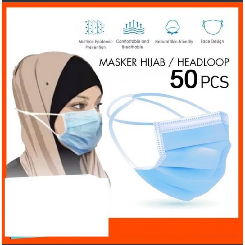 Jual Masker Headloop/Hijab 3ply 50pcs . | Shopee Indonesia