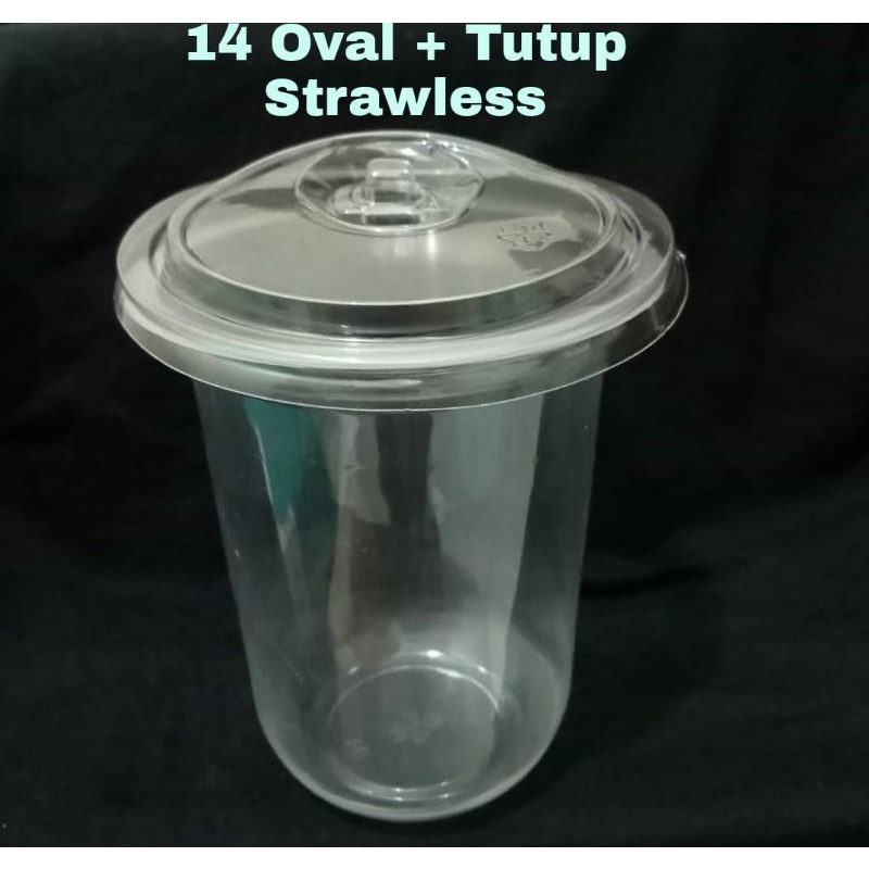 Jual Gelas Plastik Pp14Oz Oval 7gram(M CUP)+TUTUP Strawless / Tutup Cup ...