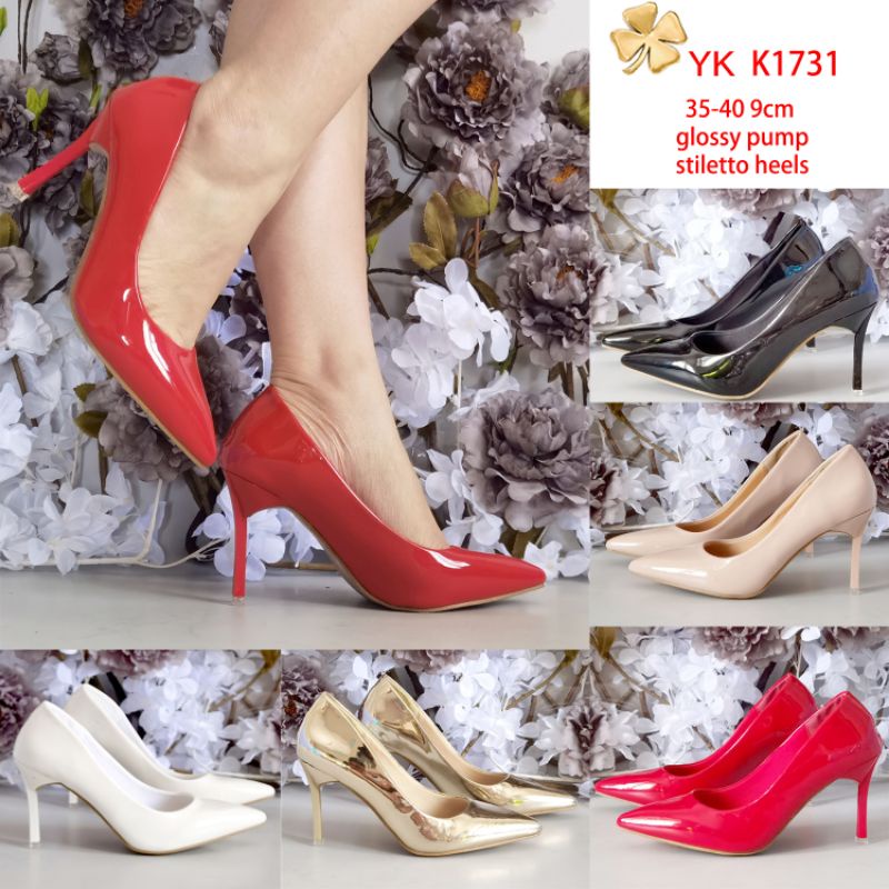 Jual YKshoes 1731 heels 9cm pump pantofel glossy black gold red white ...