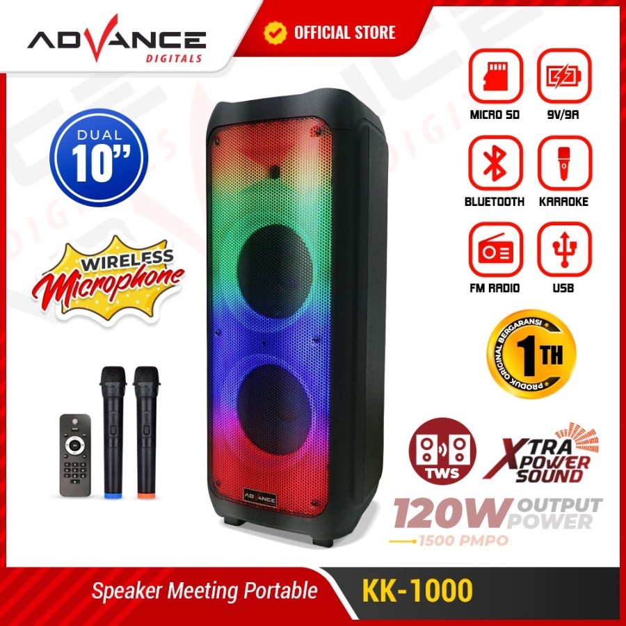 Jual Speaker Portable Advance KK1000 KK 1000 Remote 2 Mic Wireless ...