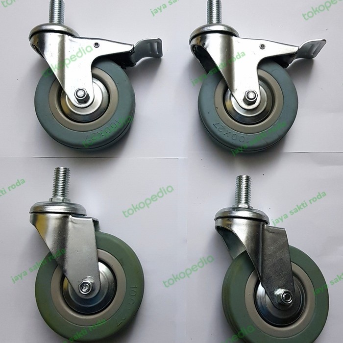 Jual Roda Etalase/keranjang Trolley Rubber Srew 4 " ( 2rem 2 polos ...