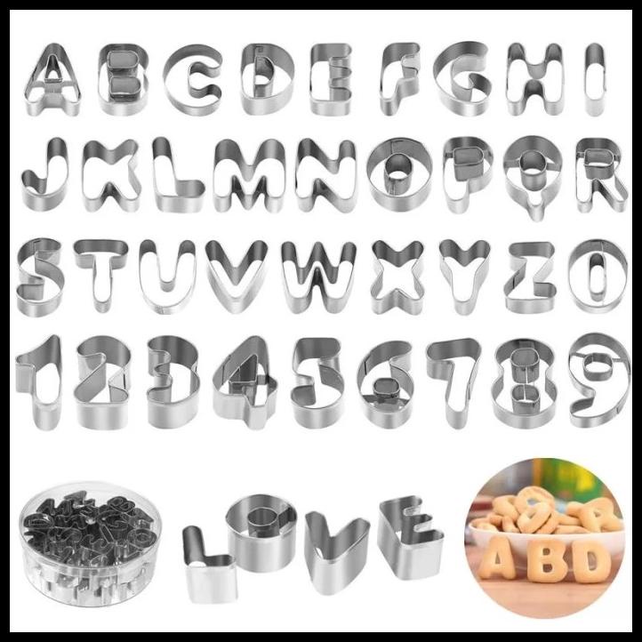 Jual Cetakan Huruf Angka Stainless Komplit Set Alfabet Cookies Cutter ...