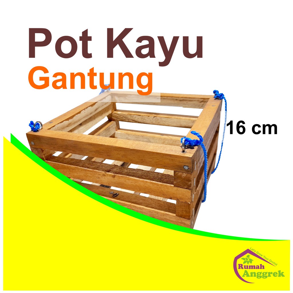 Jual Pot Kayu Gantung 16 cm persegi anggrek remaja bibit dewasa plastik ...