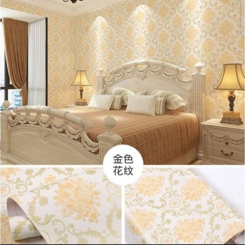 Jual Wallpaper Sticker Dinding Motif Salur Kream Polos Dan Timbul Mewah Elegan | Shopee Indonesia