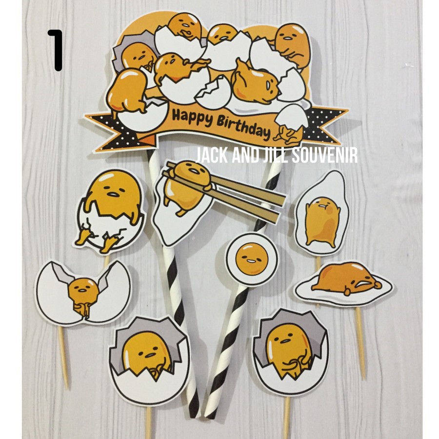 Jual cake topper gudetama - banner topper cake - cake topper happy ...