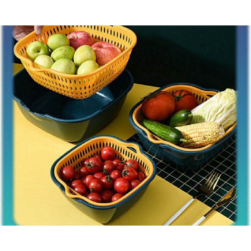 Jual baskom saringan pencuci buah sayur baskom 2 in1 (UKURAN PALING ...