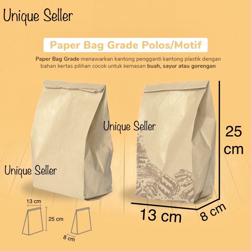 Jual [Isi100] Kantong Kertas Grade 13x8x25 cm COKLAT / Paper Bag COKLAT ...