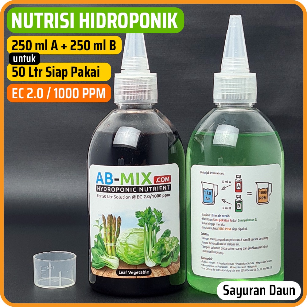 Jual Nutrisi Hidroponik AB Mix Cair 250 ml - 50 Ltr @ EC 2.0 / 1000 PPM ...