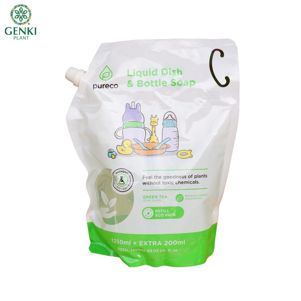 Jual Pureco Liquid Dish & Bottle Soap Pouch (Green Tea) - 1450 ml | Shopee Indonesia