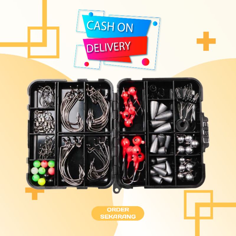 Jual set peralatan pancing ikan mata kail besar Fishing Hook Tackle Box ...