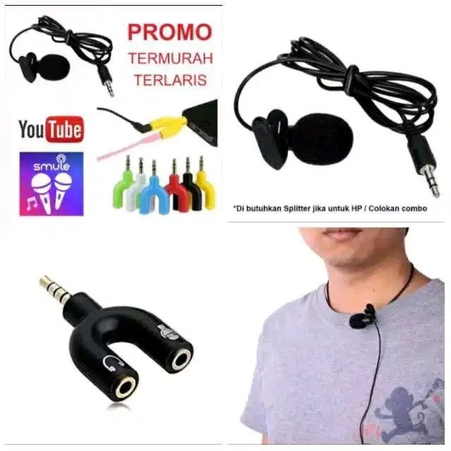 Jual MIC CLIP ON AND AUDIO SPLITTER U SHAPE PAKET YOUTUBER VLOGGER ...