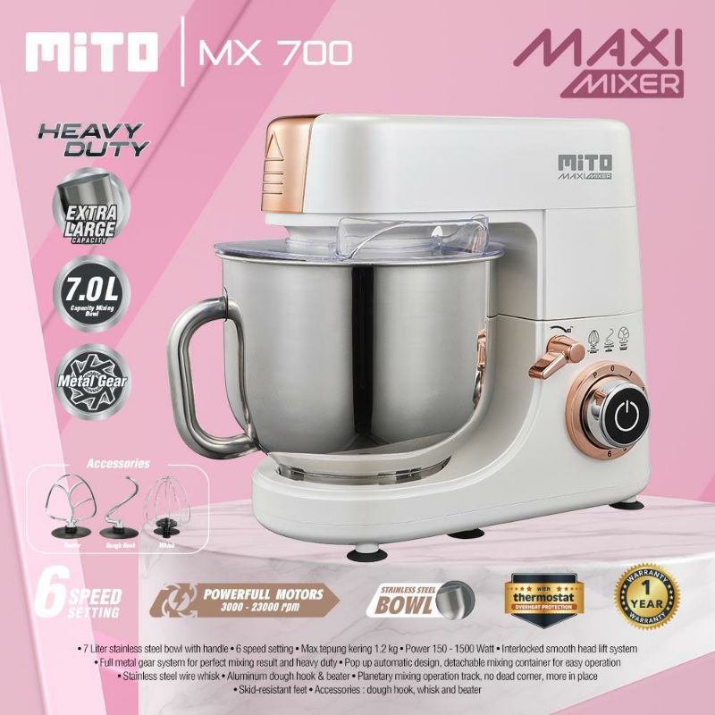 Jual Mito Mixer MX700 MX 700 Heavy Duty 7 Liter Original Garansi Resmi ...