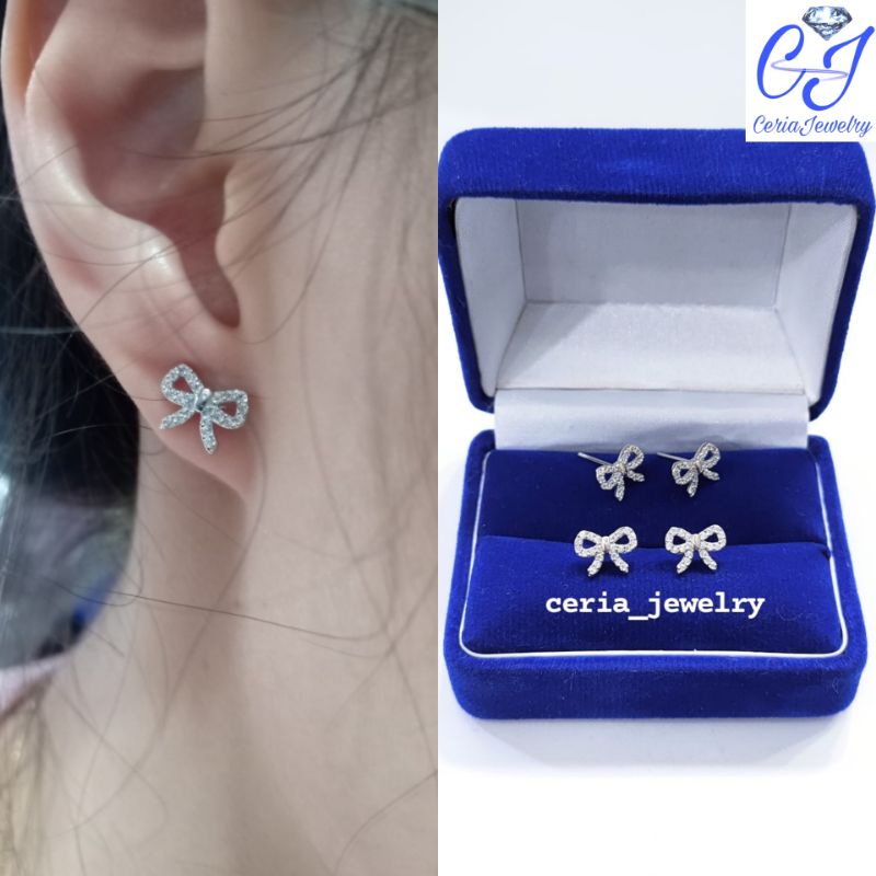 Jual Anting Giwang Perak Asli Silver 925 Lapis Emas Putih Model Pita - Perhiasan Wanita | Shopee ...