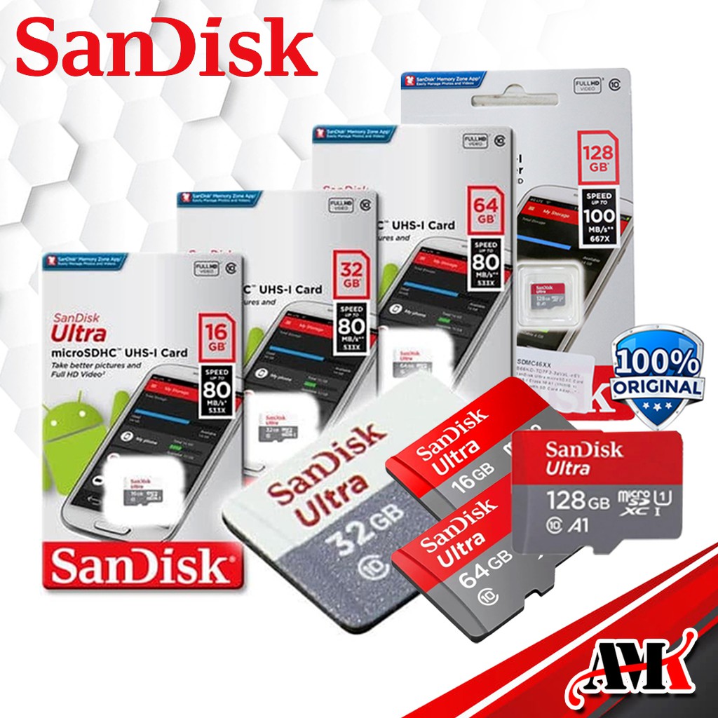 Jual Micro SD Class 10 Sandisk Ultra 16GB 32GB 64GB 128GB Original ...