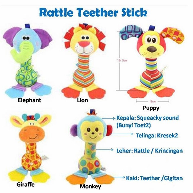 Jual Happy Monkey Rattle Stick Teether / Mainan Bayi Tongkat Bunyi ...