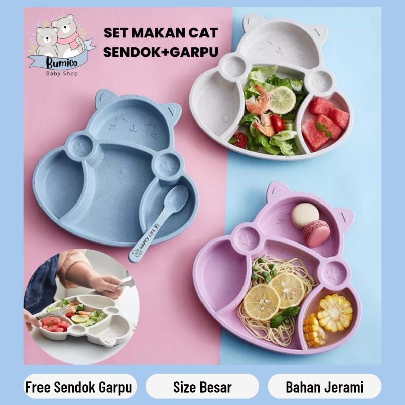 Jual Set Piring Makan Anak Karakter Kucing dan Sendok Garpu Bahan ...