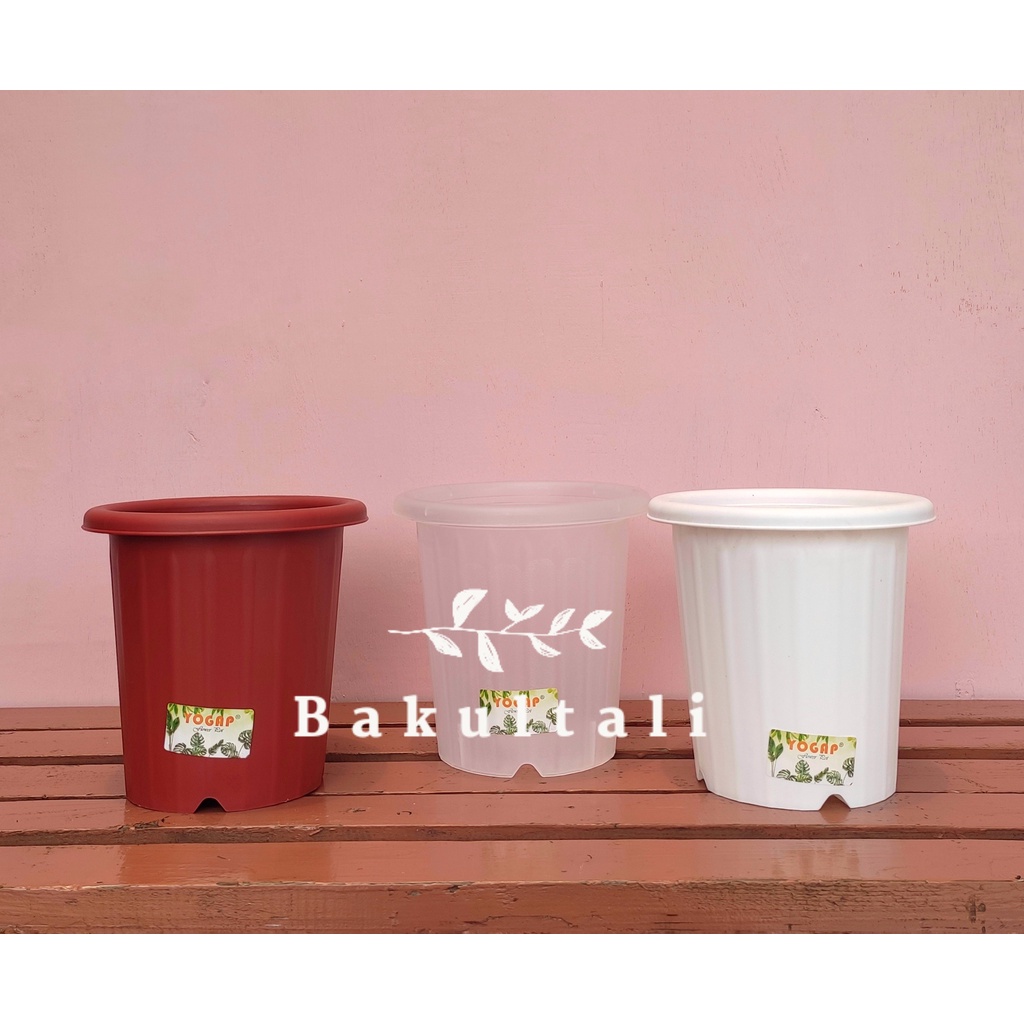 Jual YOGAP YPT 13 pot bunga bulat tinggi merah bata - putih - bening ...