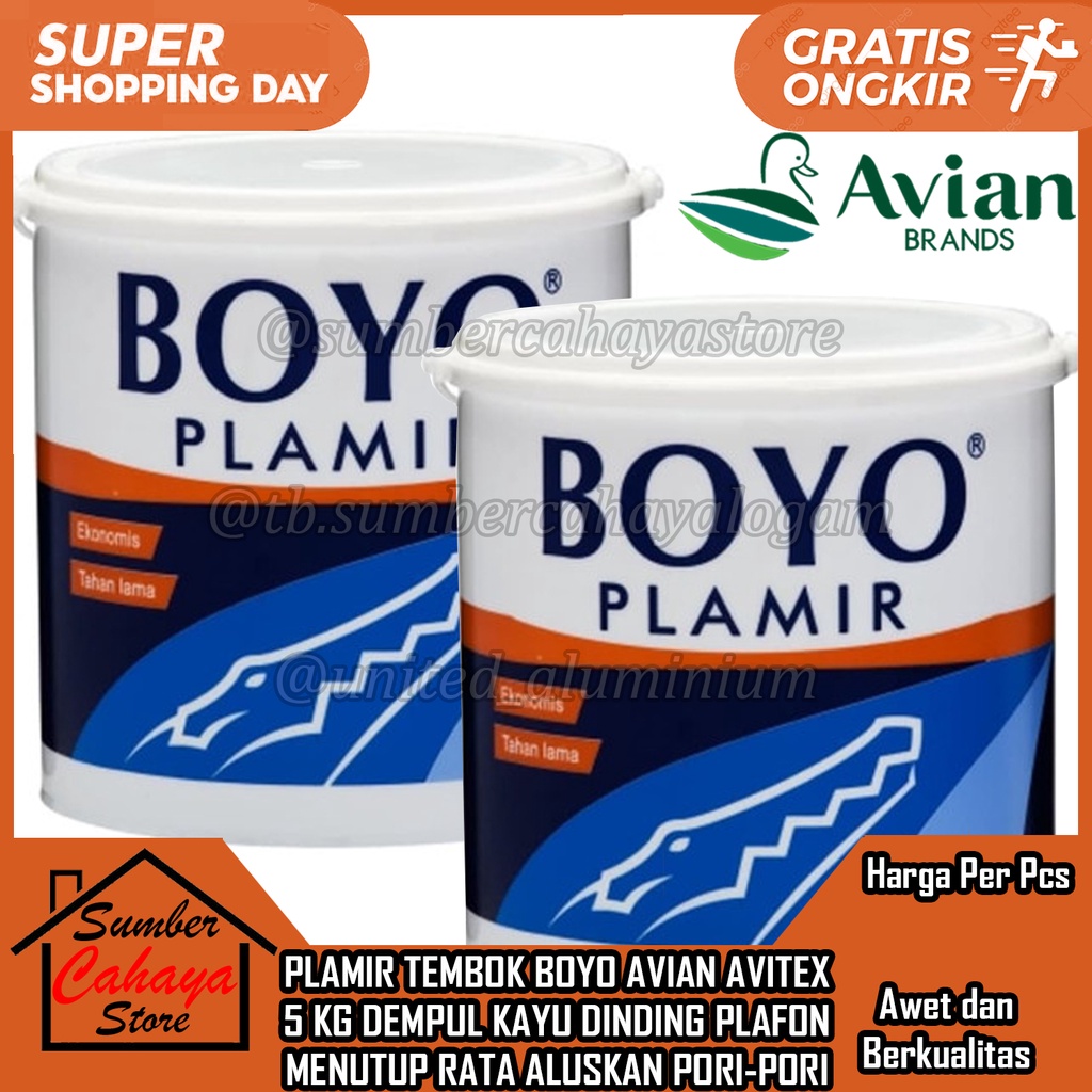 Jual Boyo Plamir Cat Dasar Tembok 5 Kg Avian Alkali Dempul Plamur Wall ...
