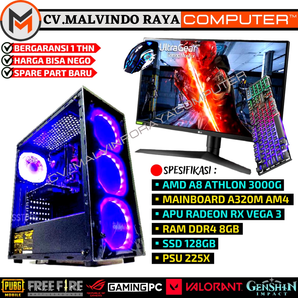 Jual PC GAMING FULLSET AMD ATHLON 3000G RAM 8GB SSD 128GB SIAP PAKAI ...