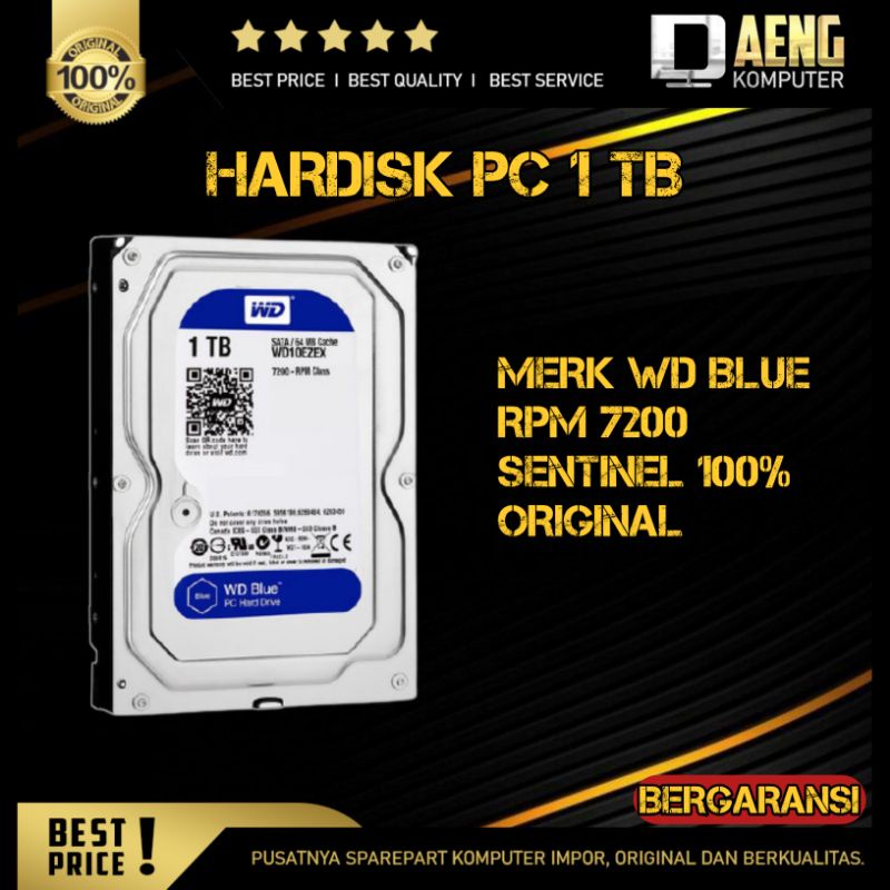 Jual HDD hardisk harddisk hard disk internal Pc 1TB Merk Western Digital WD Blue RPM 7200 ...