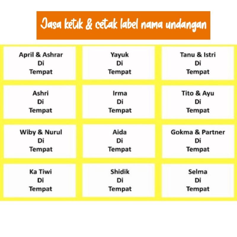 Jual Print label nama undangan dan jasa ketik nama undangan | Shopee ...