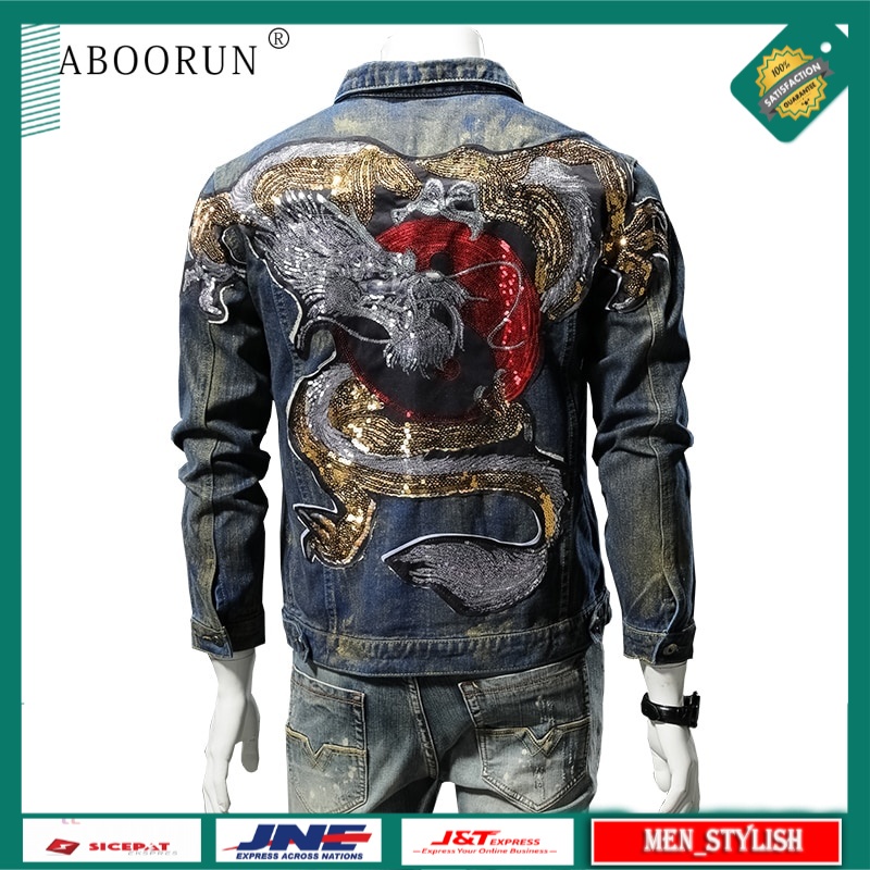 Jual Jaket Denim Pria Original Premium Men's Punk Rivets Denim Jackets ...