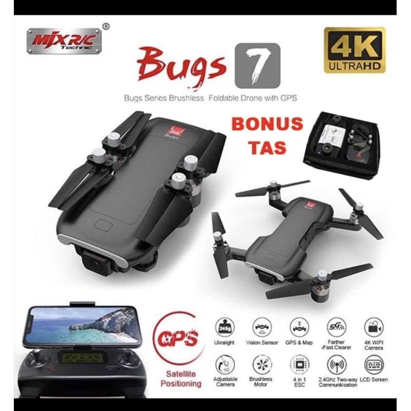 Jual Drone MJX Lipat Mini Bugs 7 Ultra HD 4K GPS 5G Brushless Wifi FPV | Shopee Indonesia