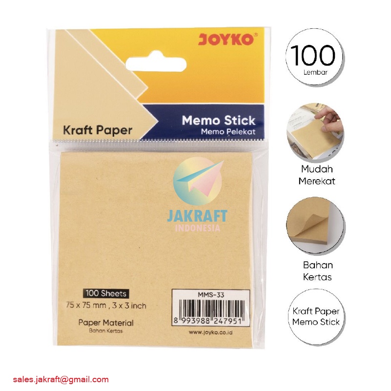 Jual (100 Lembar) Kertas Memo Tempel Kraft Paper Cokelat JOYKO MMS-33 ...