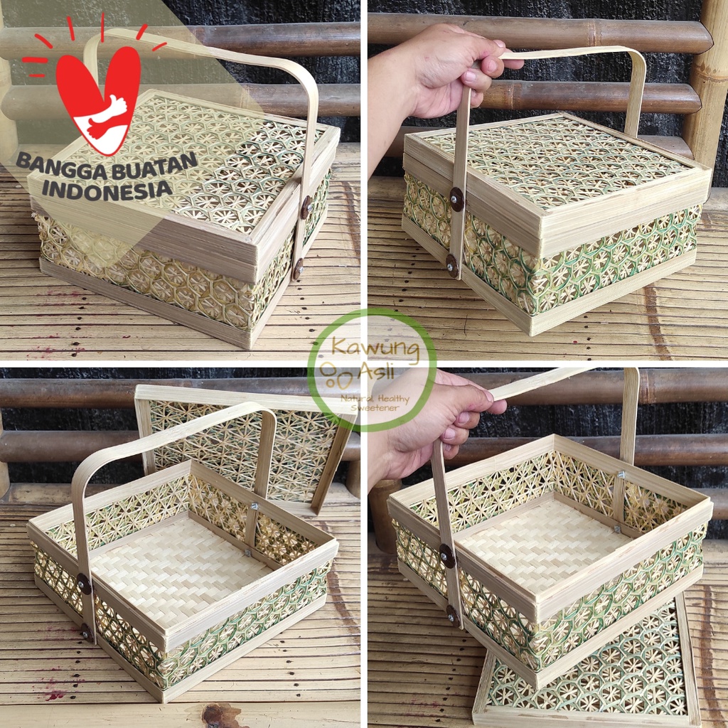 Jual Keranjang Rantang Hampers Anyaman Bambu Kotak Hantaran Pernikahan Mata Itik/ Sarang Laba ...
