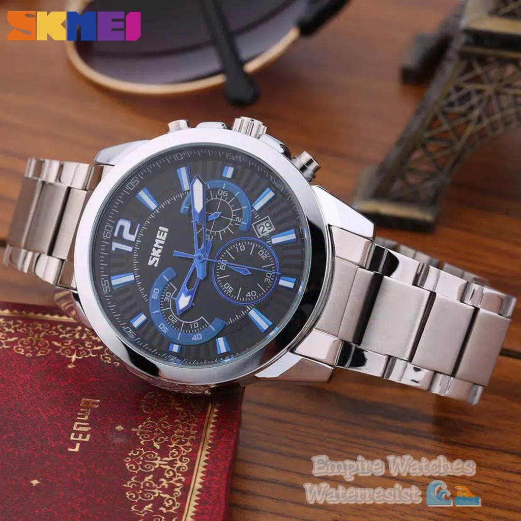 Jual Jam Tangan Skmei 9108 Pria Analog Rantai Chrono dan Tanggal Aktif Kualitas Original ...