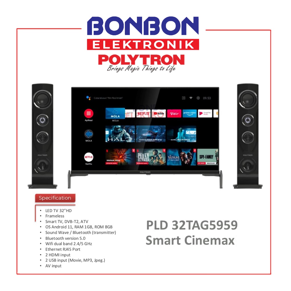 Jual Polytron LED Smart TV 32 Inch PLD 32TAG5959 Android Tower Speaker ...