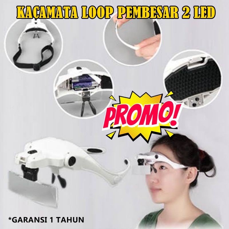 Jual PROMO Kacamata loop pembesar 2 LED dengan Headband kacamata servis ...