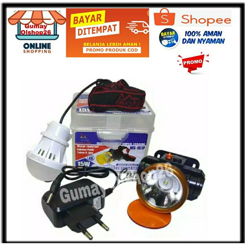 Jual Senter Kepala Mitsuyama MS - 161P Cahaya Putih / Head Lamp Rechargeable Super Terang ...