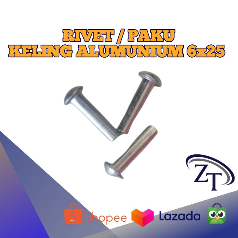 Jual Rivet / Paku Keling Alumunium Diameter 6mm Panjang 25mm | Shopee ...