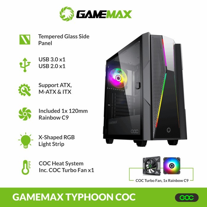 Jual Casing CPU Gamemax Typhoon COC System with COC Turbo Fan & ARGB ...