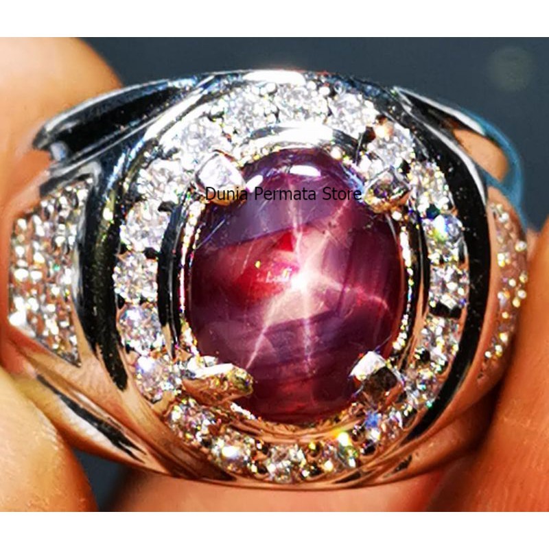 Jual Batu Cincin Permata Natural Red Ruby Star 6 Rays Star Tajam Hot Luster | Shopee Indonesia