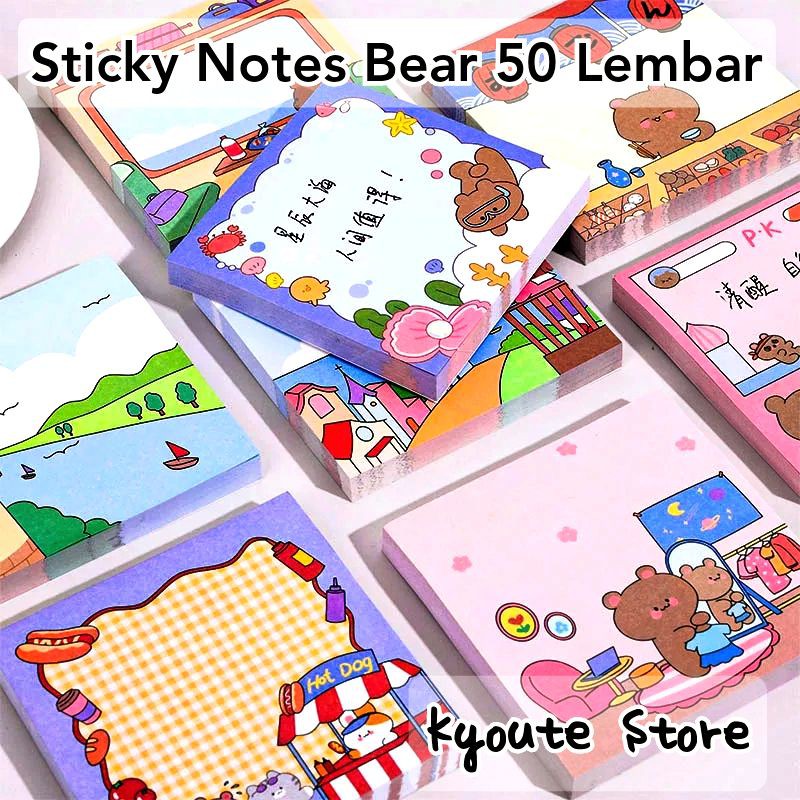 Jual 50 Lembar Sticky Notes Beruang Lucu Catatan Tempel Memo Scrapbook ...