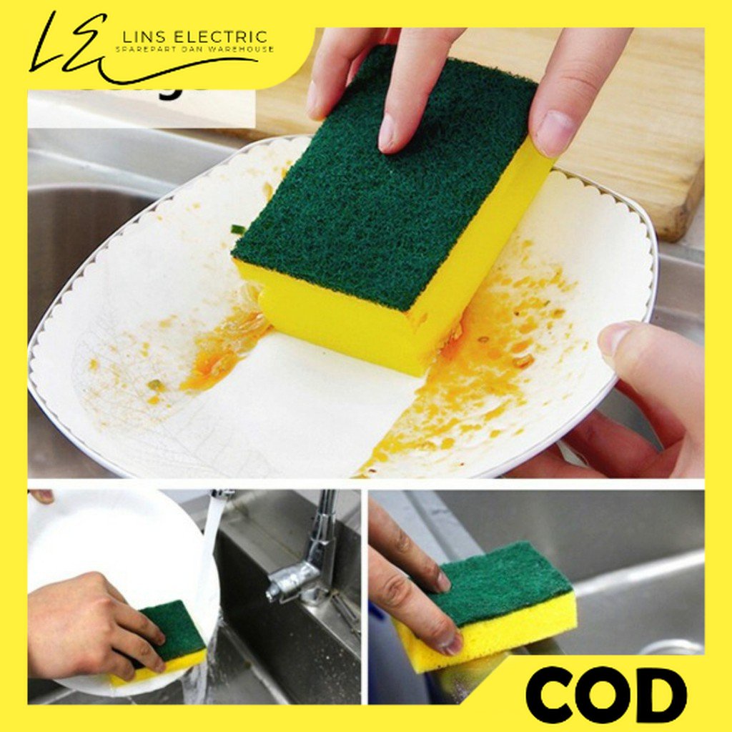 Jual Spons Cuci Piring 2 Sisi Halus Dan Kasar Penghilang Kerak | Shopee ...