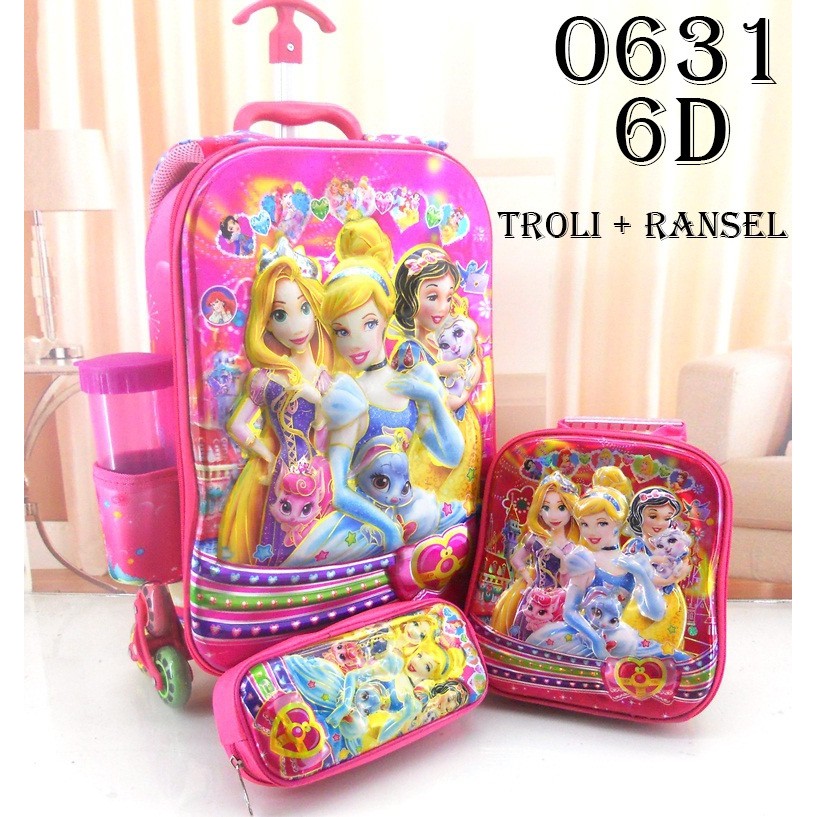 Jual TAS SEKOLAH IMPORT ANAK SD TROLLEY 6D 4IN1 SET 6 RODA MOTIF BARBIE ...