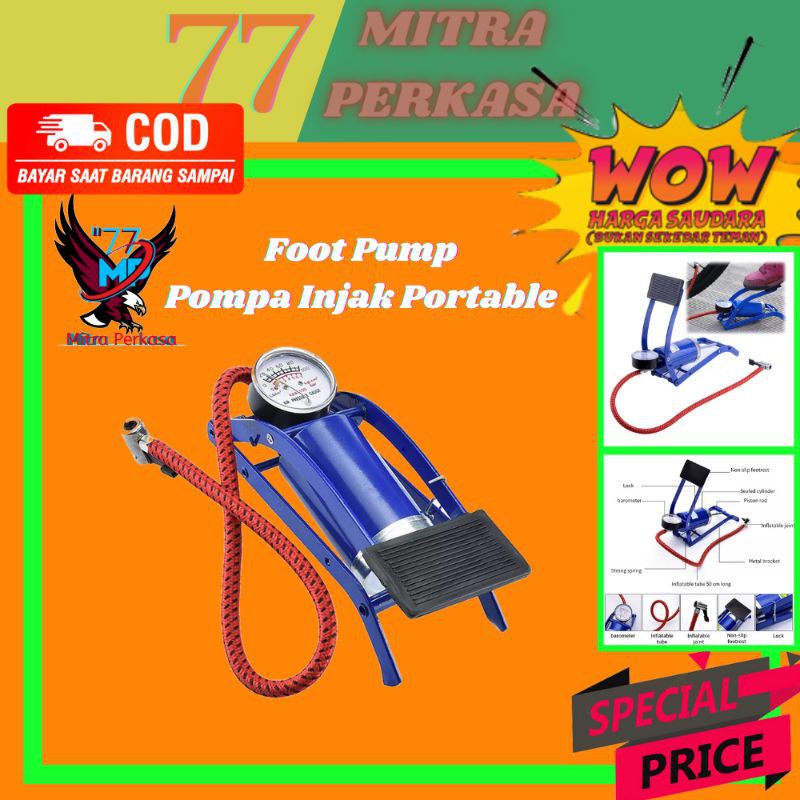 Jual Foot Pump Pompa Angin Kompa Kaki Injak Ban Sepeda Motor Mobil ...