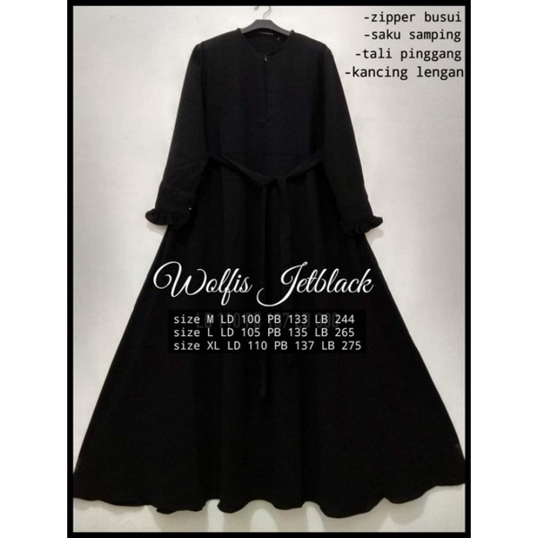Jual Gamis Jetblack S-Xxl Dress Hitam | Gamis Set Hijab full Hitam ...