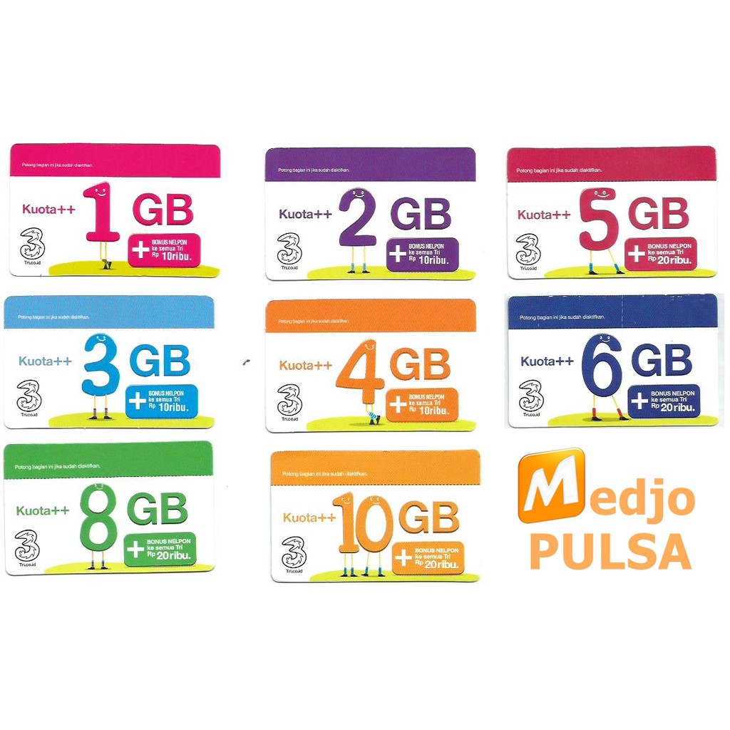 Jual Voucher Paket Kuota Data Internet Tri/3/Three 1GB,2GB,3GB,4GB , 5GB , 6GB , 8GB , 10GB ...