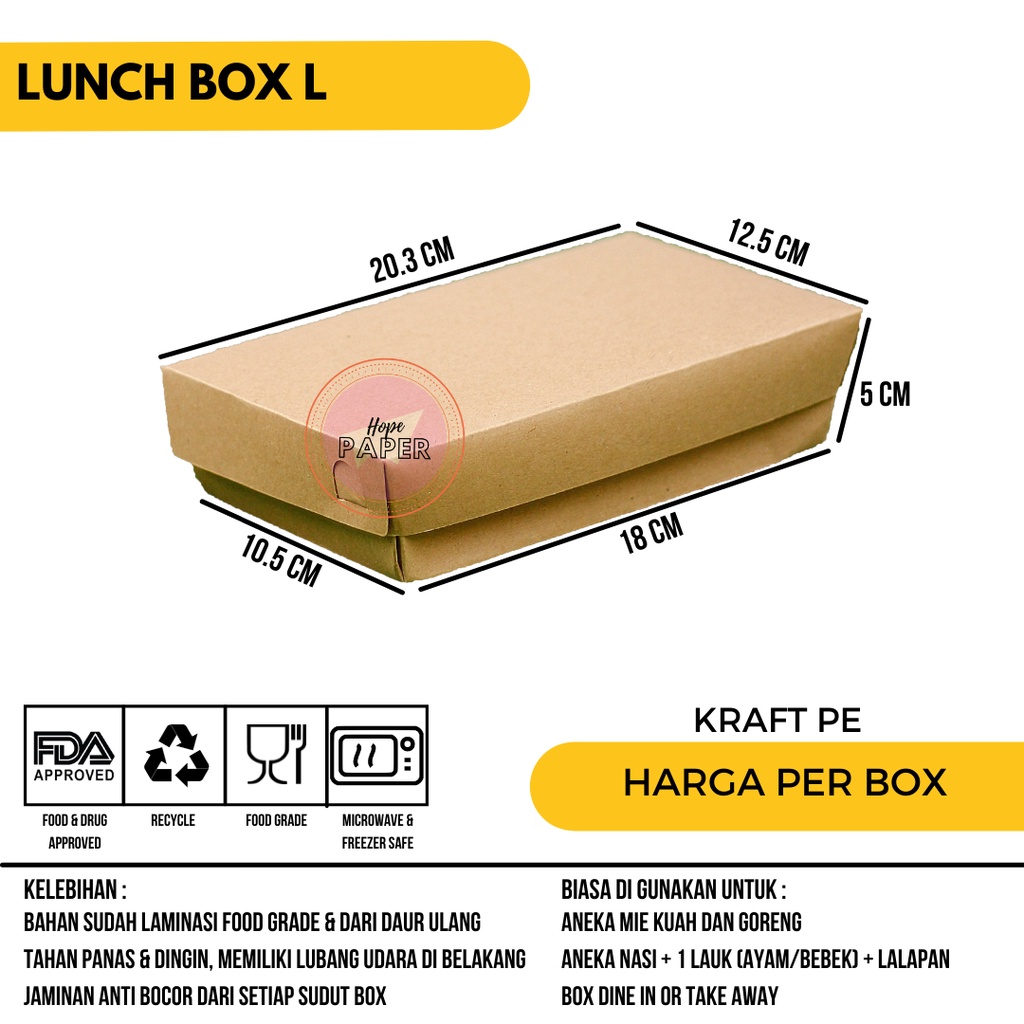 Jual Paper Lunch Box L / Lunch Box L Slim / Box Ayam Geprek / Box Nasi ...