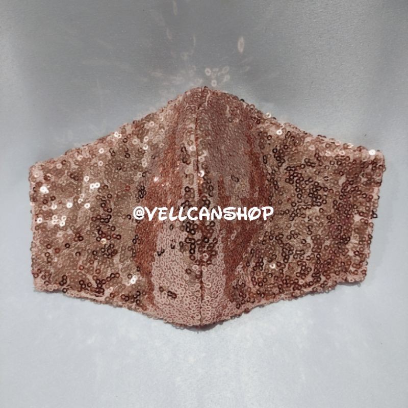 Jual Masker Sequin Rose Gold ( 3 lapis Bisa diisi tissue ) | Shopee ...