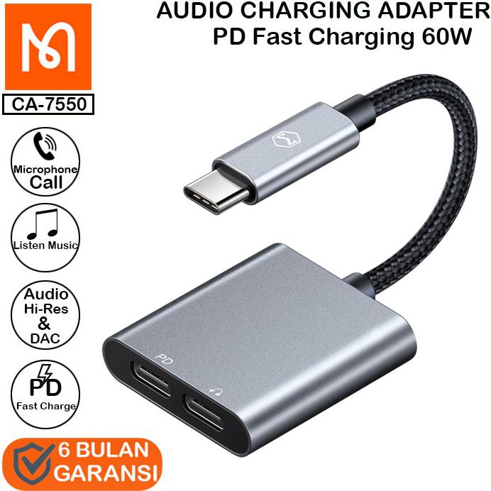 Jual MCDODO CA-7550 AUDIO ADAPTER TYPE C TO DUAL TYPE C CHARGING + CALL ...
