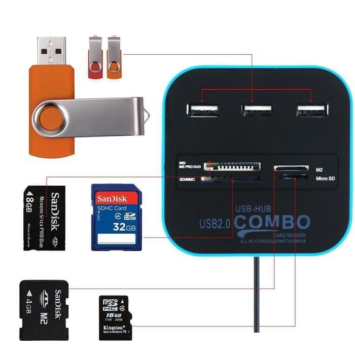 Jual Ak | Usb Hub 3 Port Dan Card Reader 4 Slot Combo - Usb Hub - Card ...